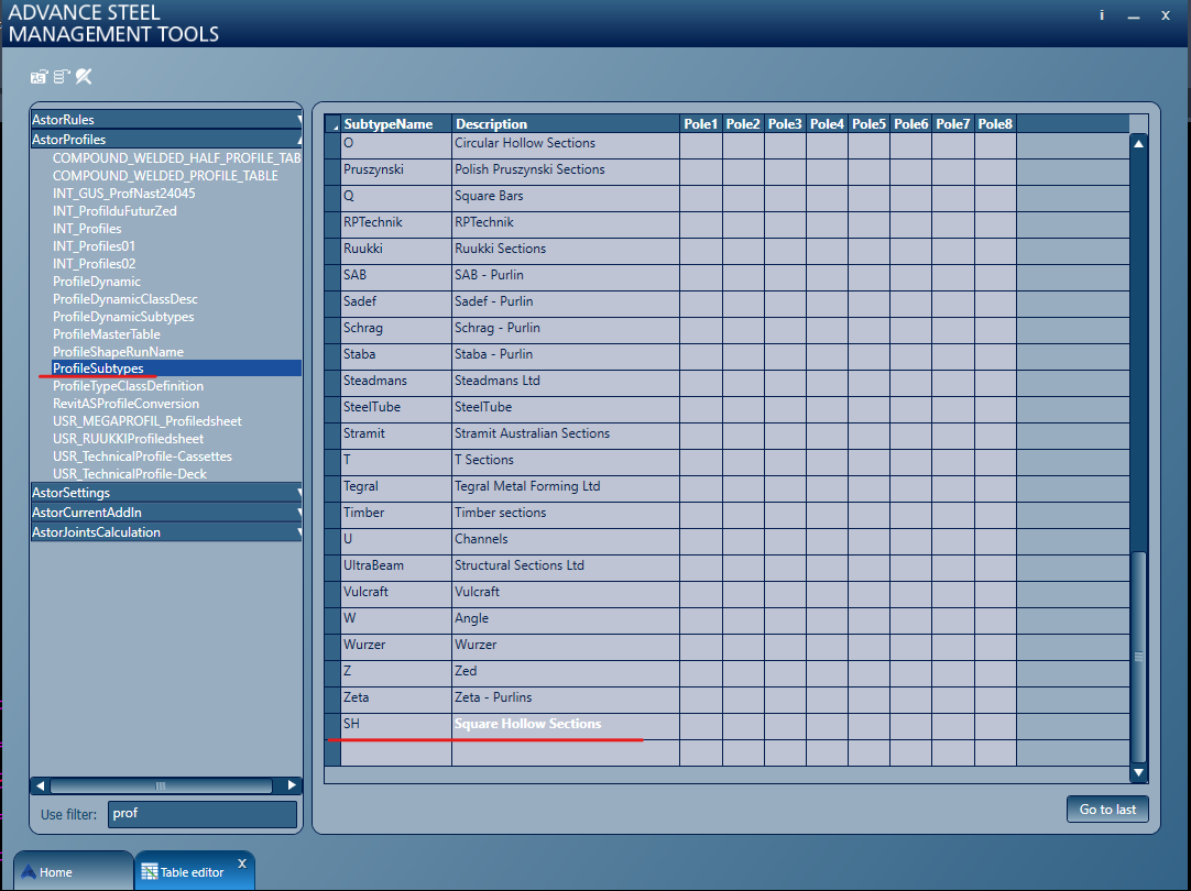 Adding a new group class for beam sections in Advance Steel