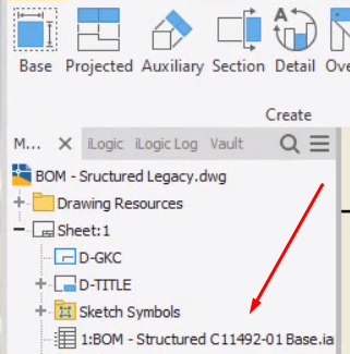 Specific icon for structured drawing part list is available only for ...