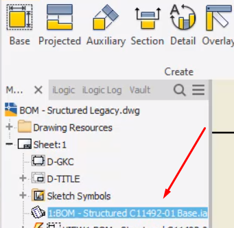 Specific icon for structured drawing part list is available only for ...
