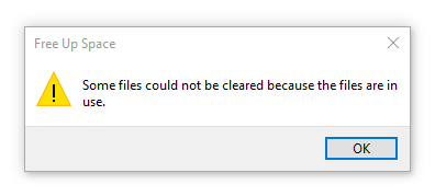 "Some files could not be cleared because the files are in use" when ...