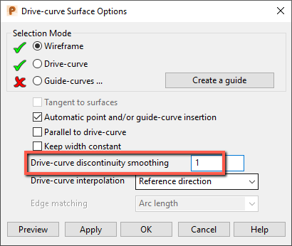 How to change the Drive-curve discontinuity smoothing angle to 1 when launching Powershape