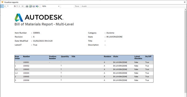 Incorrect items structure in BOM report in Vault 2021