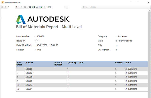 Incorrect items structure in BOM report in Vault 2021