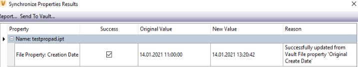 Synchronize properties for Vault property "Original Create Date" results in change of the time