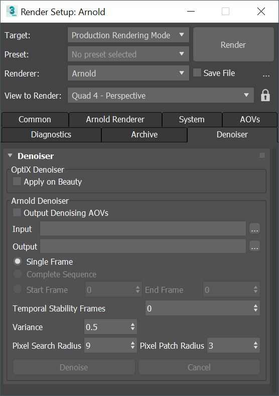 "Faltan las opciones """"Aplicar sobre belleza" de Optix Denoiser en 3ds Max Arnold opciones de ...