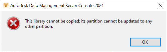 'This library cannot be copied' in Vault Server ADMS console