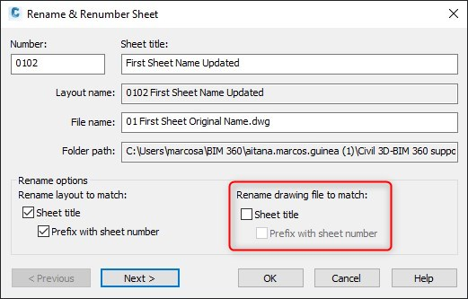 A new drawing is created in BIM 360 when using the Rename & Renumber option within the Sheet Set ...