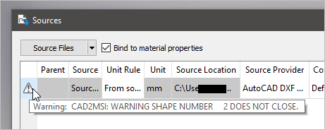 "WARNING SHAPE NUMBER XX DOES NOT CLOSE" when selecting AutoCAD file as ...