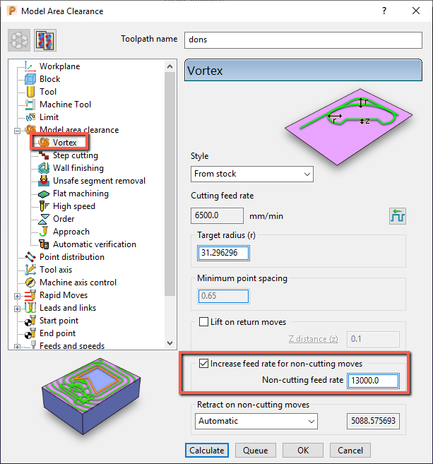 Getting increased rapid feed rate changes after postprocessing toolpath in PowerMill.