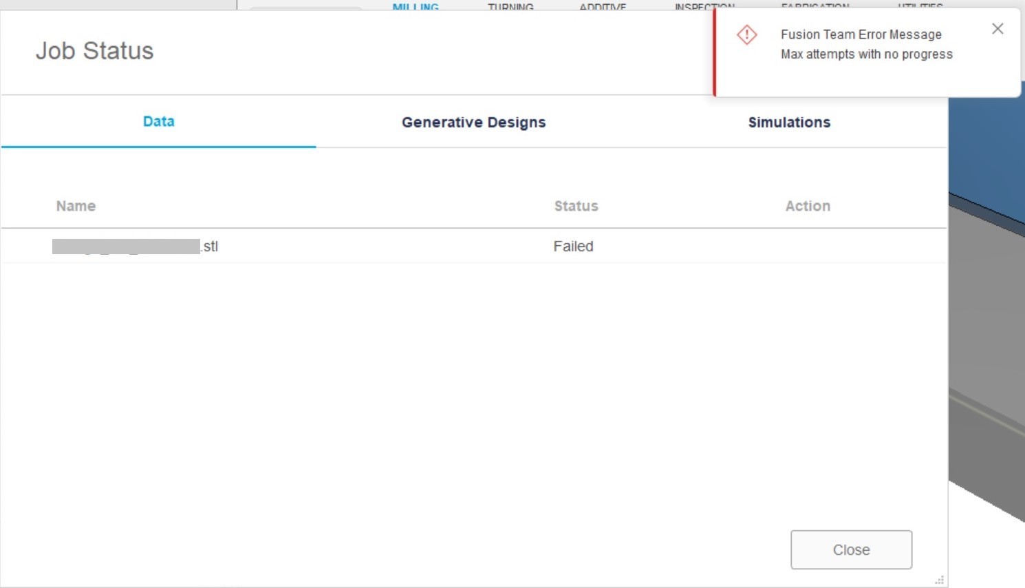 Unable to export .STL "Max attempts with no progress" message in Fusion 360