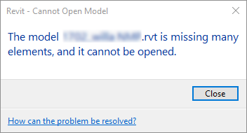 "The model [file] is missing many elements" in Revit when upgrading
