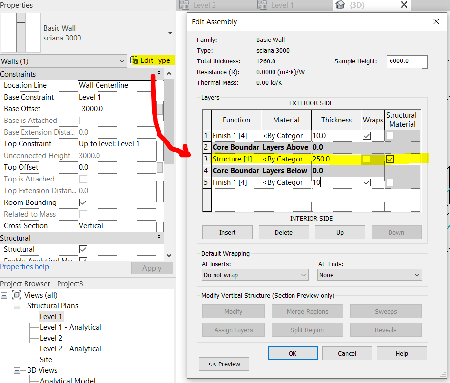 Revit에서 Robot Structural Analysis로 다중 레이어 구조 벽을 전송하는 방법