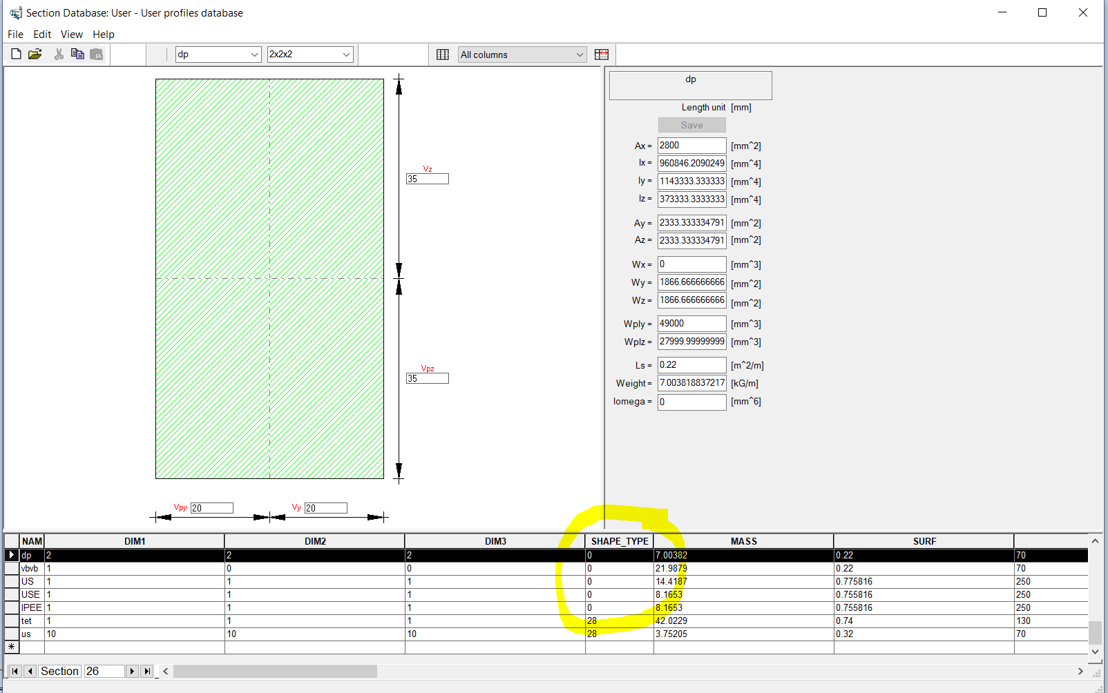 Assigning shape type to sections saved in user database in Robot Structural Analysis