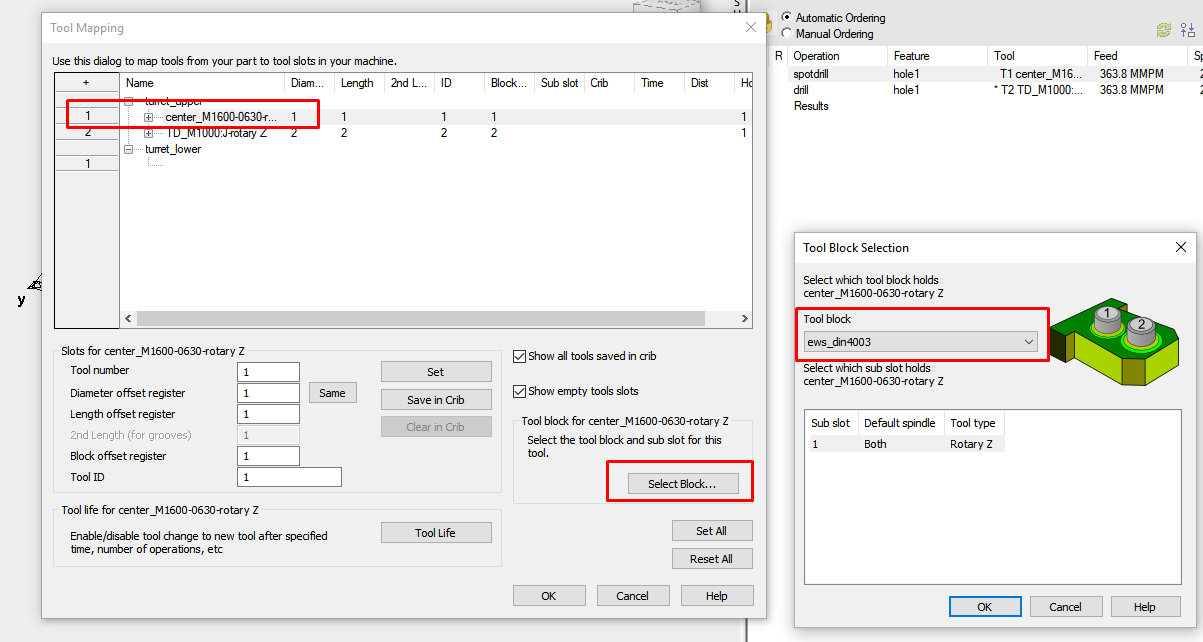 How to select the correct tool block in FeatureCAM