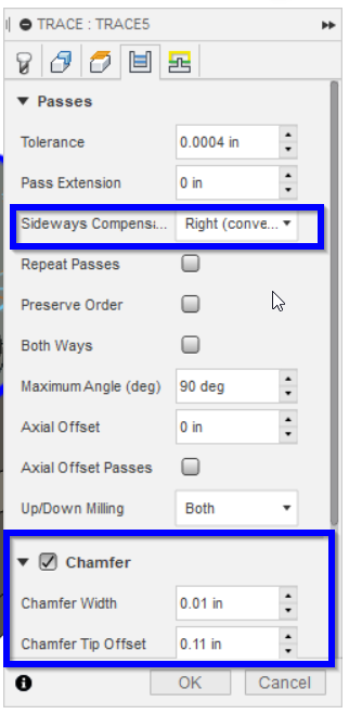 Unable to change the direction of a 2D Chamfer toolpath in Fusion 360