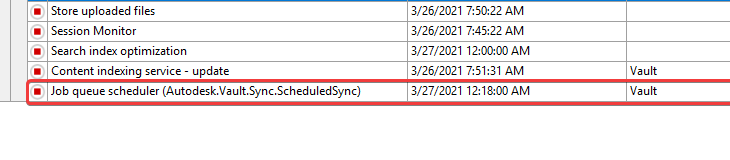 孤立的 Project Sync 计划作业显示在 Vault Server 任务中