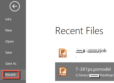 在Powershape中找不到最近使用的psmodel。