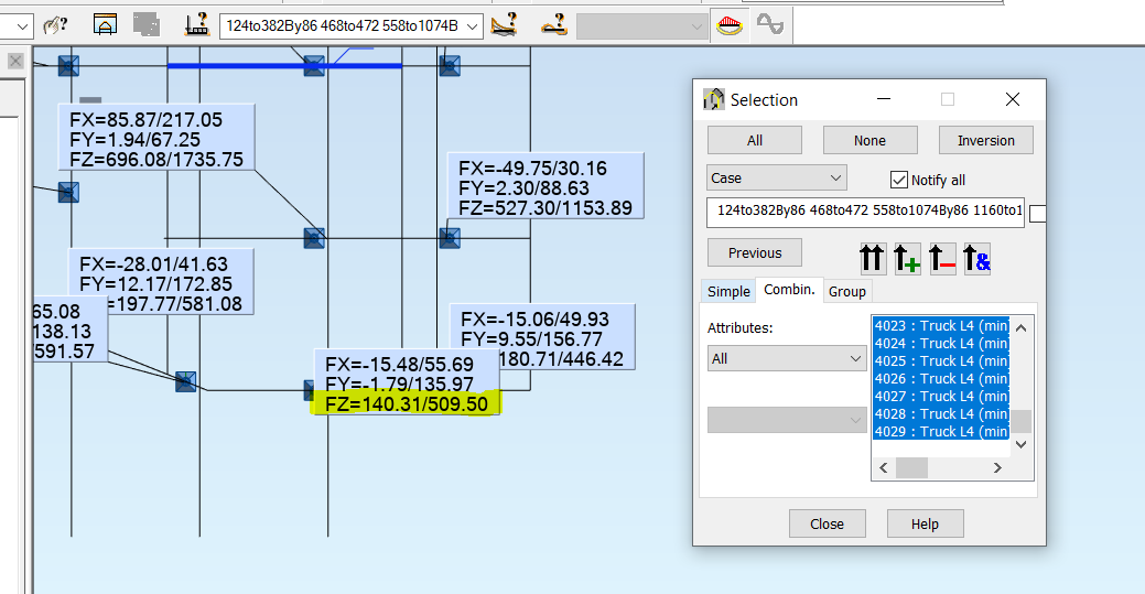 How to select manual combinations including moving loads for correct ...