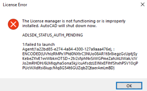 "ADLSDK_STATUS_AUTH_PENDING 1:failed to launch agent" when launching AutoCAD 2020 and higher ...