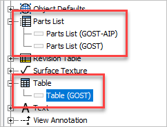 Editing GOST parts list style opens Table style instead of Parts list ...