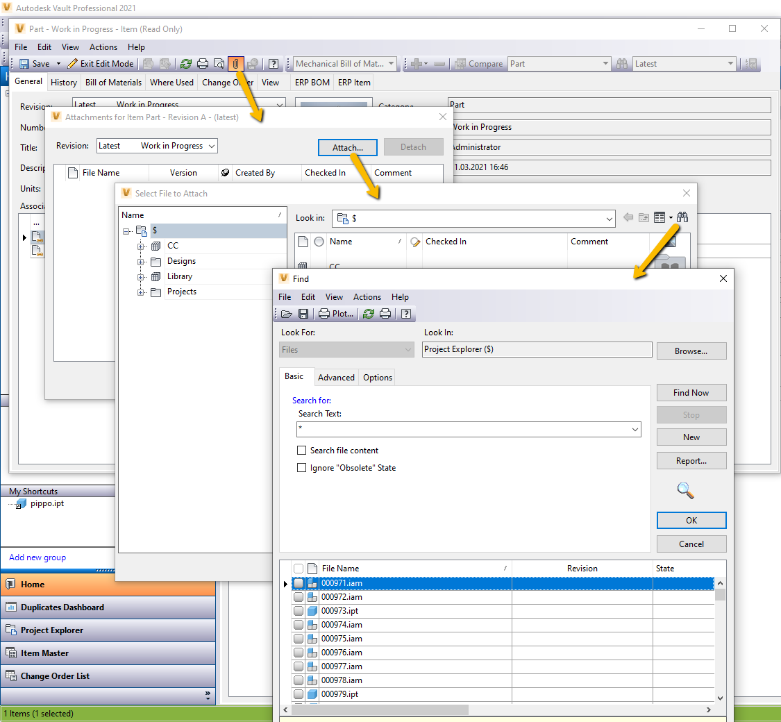 Columns in Search dialog box for Item attachment growth in size