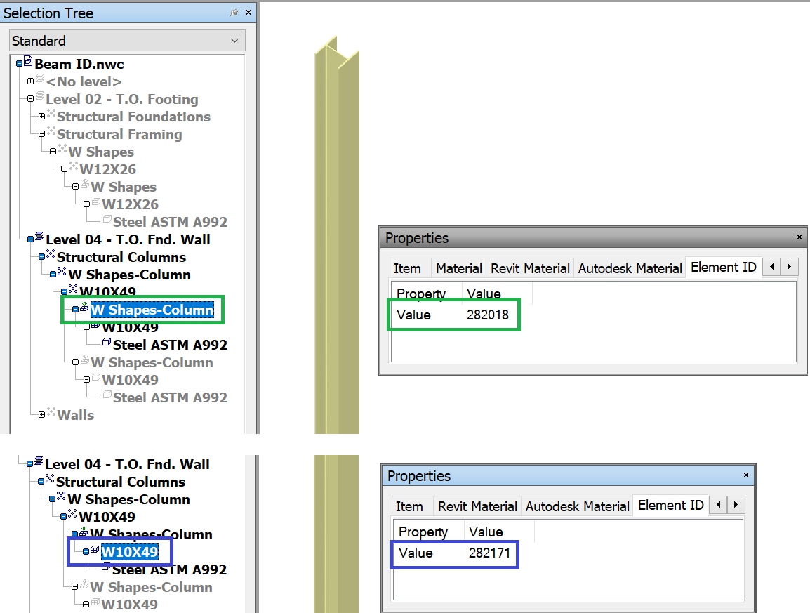 Object In Navisworks Is Displayed With A Different Element ID Than In