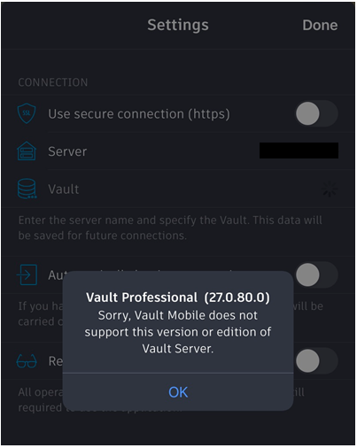 Vault Mobile...version or edition of Vault..." in Vault Mobile