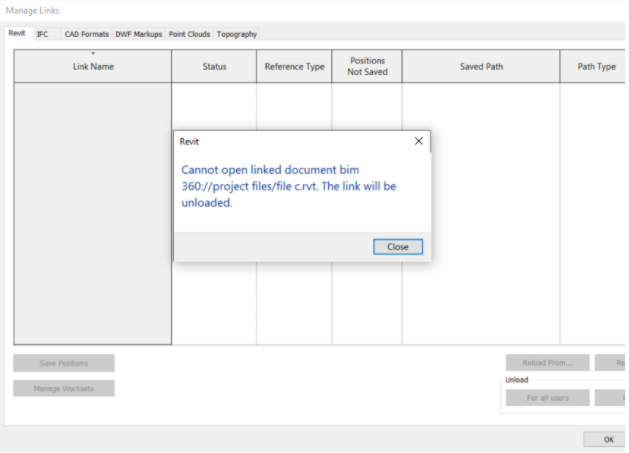 "Failed to open document" when opening a cloud model in Revit