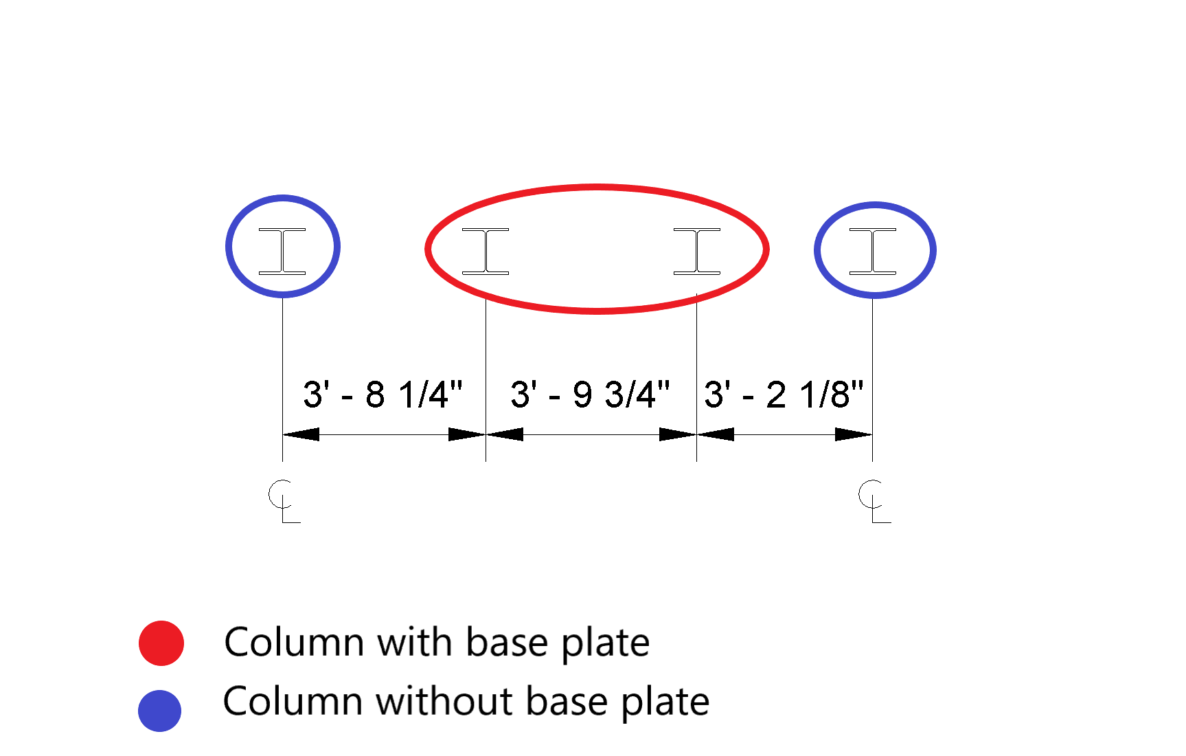 Centerline symbol for dimensions is not shown for the steel columns ...