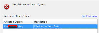 "File has no item data." when trying to assign item on a DWG file that was exported from PSP ...