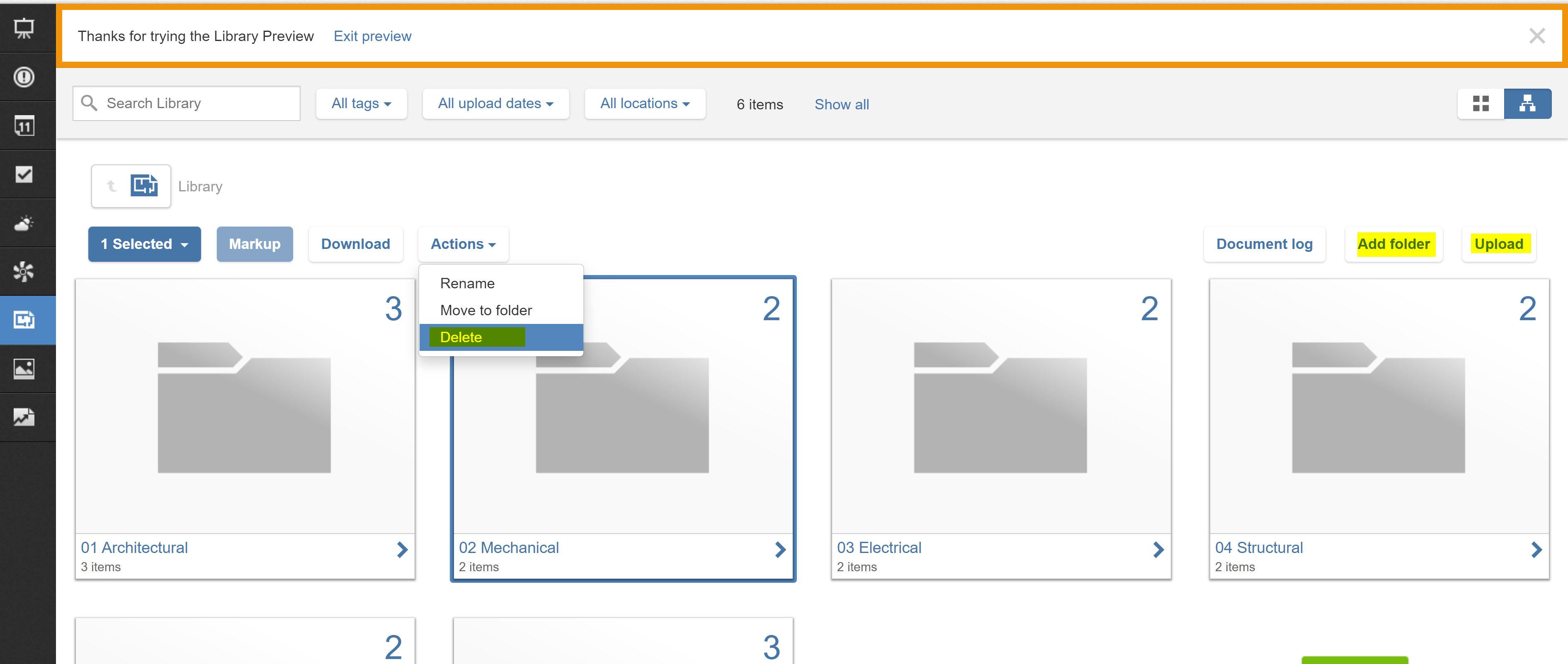 Missing Add Folder Upload Or Delete Button In Library Tab For Bim 360