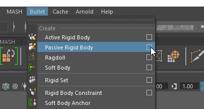 Maya 中的 Bullet 求解器显示错误结果