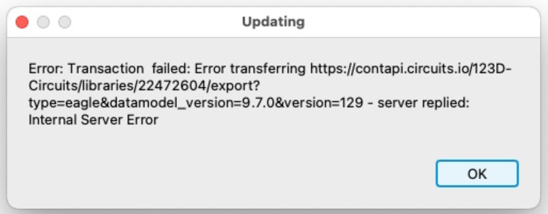 "Error: downloading library: Transaction failed: Error transferring (...)" message appears when ...