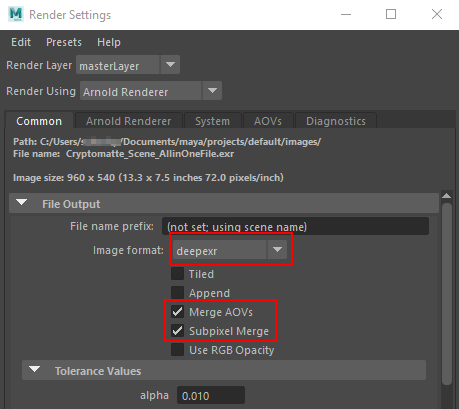 如何在Maya中使用Arnold同时渲染Cryptomatte EXR和其他Deep EXR AOV