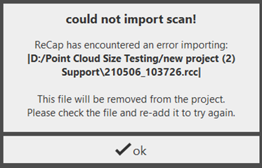 "Could not import scan" when trying to import Riegl files in ReCap Pro