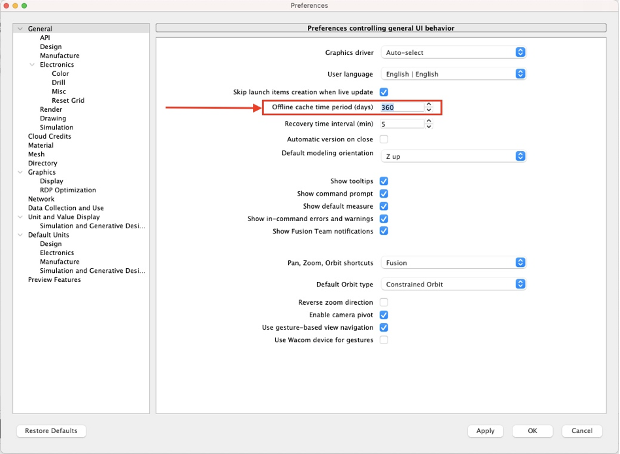 How to extend the offline cache time period in Fusion