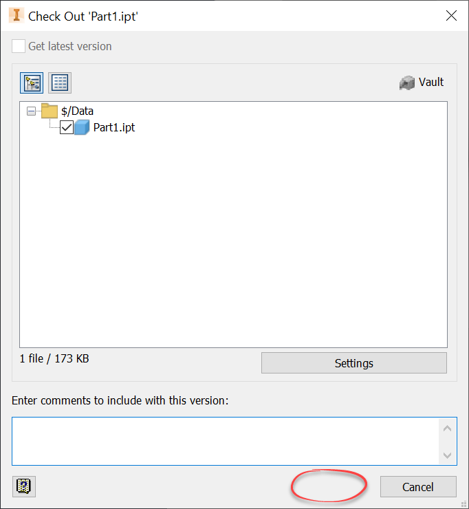 OK button in Vault-Check-in Dialog disappears with pressing ALT key in Inventor