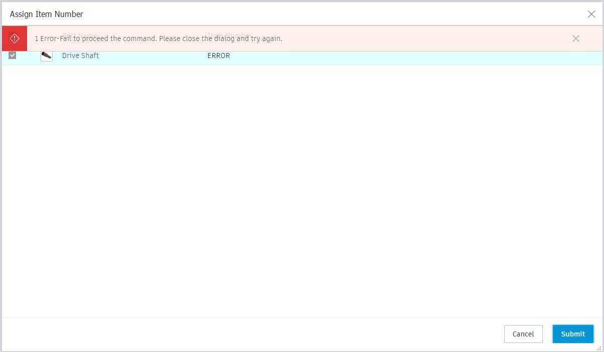 Unable to assign an item number or initiate a change order in Fusion Manage Extension