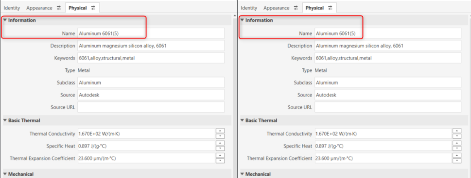 Certain materials get the same physical name using a custom material ...