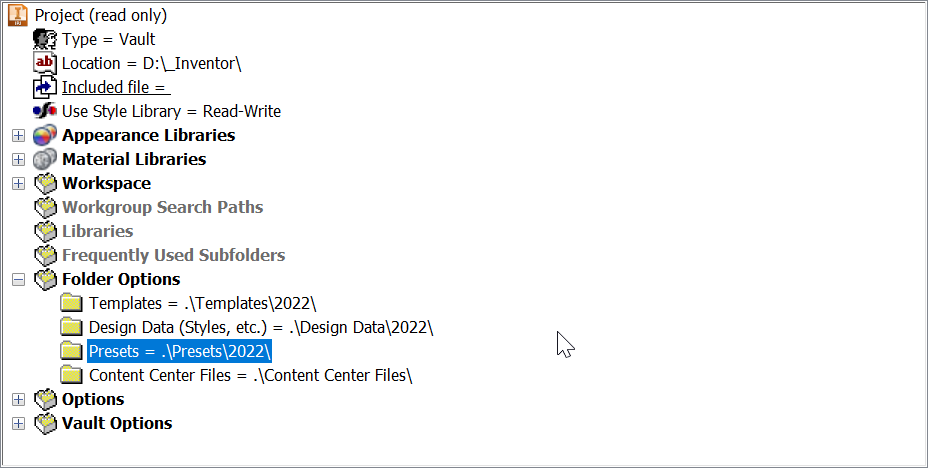 Preset values of features not saved in Inventor