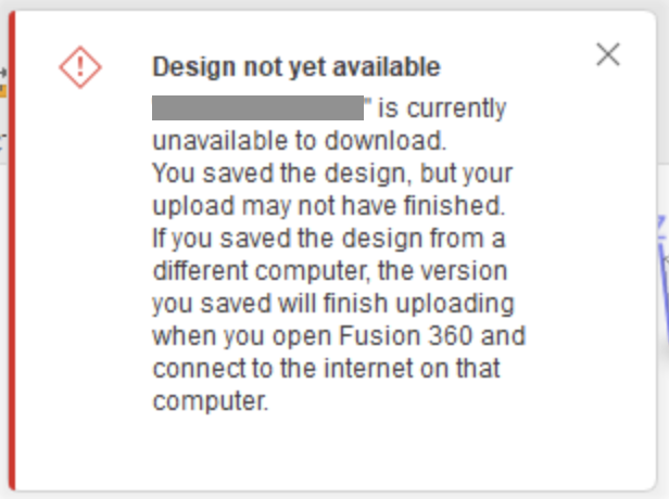 Fusion でファイルを開くと「現時点では参照先のデザインが見つかりません」と表示される