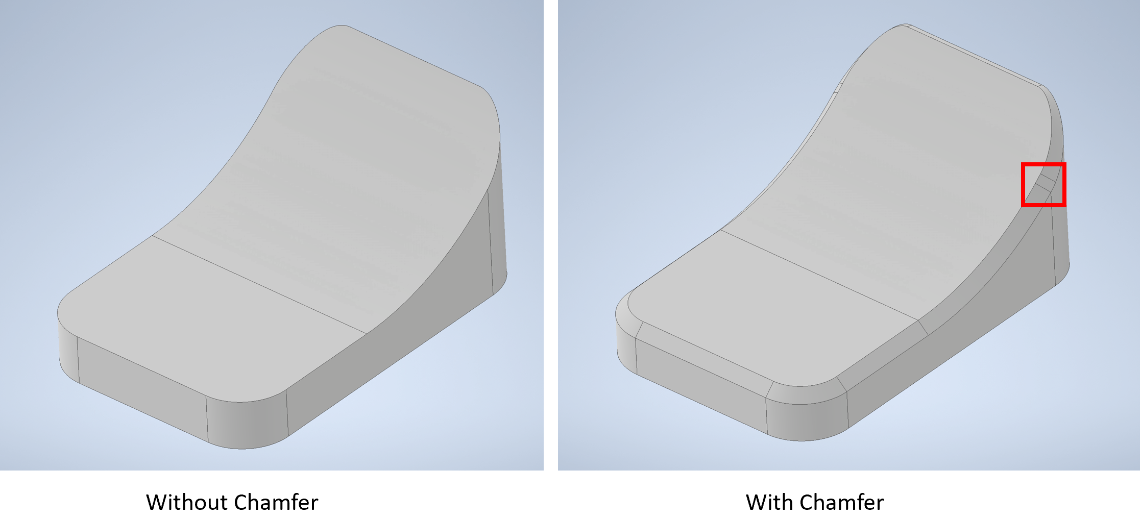 La aplicación de un chaflán a una región de curva crea una arista ...