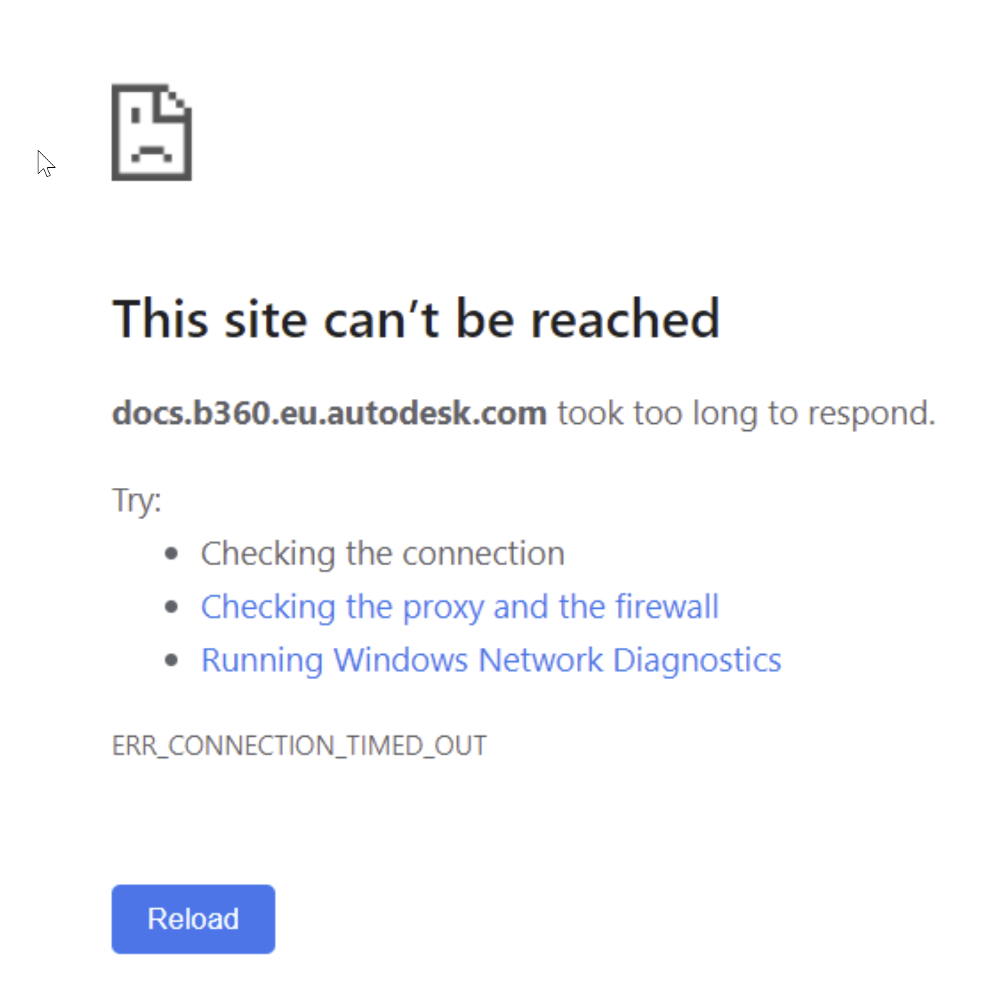 "This site can't be reached" when trying to navigate to BIM 360 Document Management