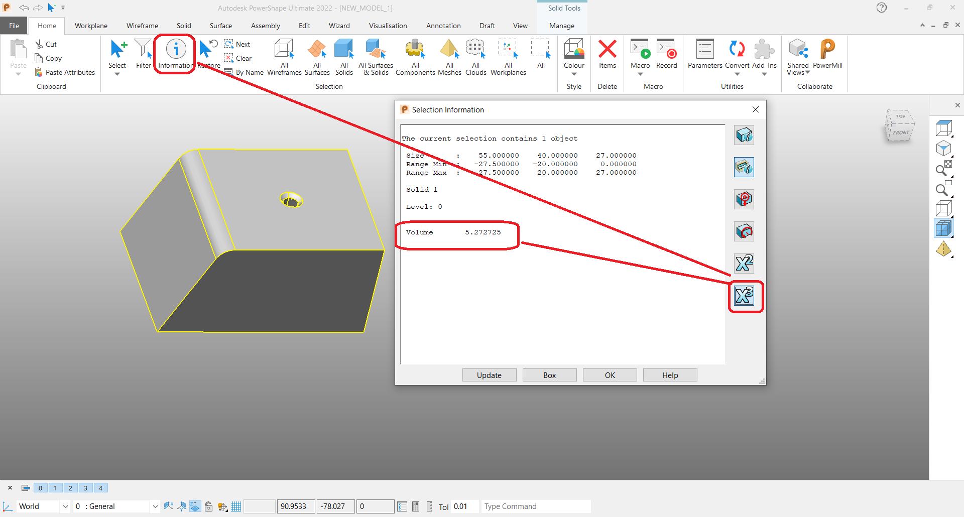 How to calculate the volume of a solid in PowerShape