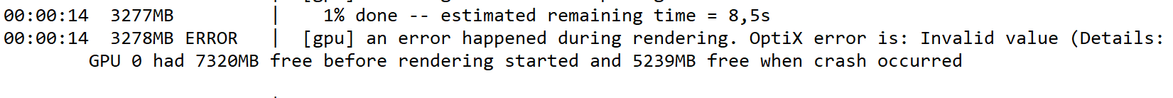 gpu] an error happened during rendering. OptiX error is: Invalid value ...