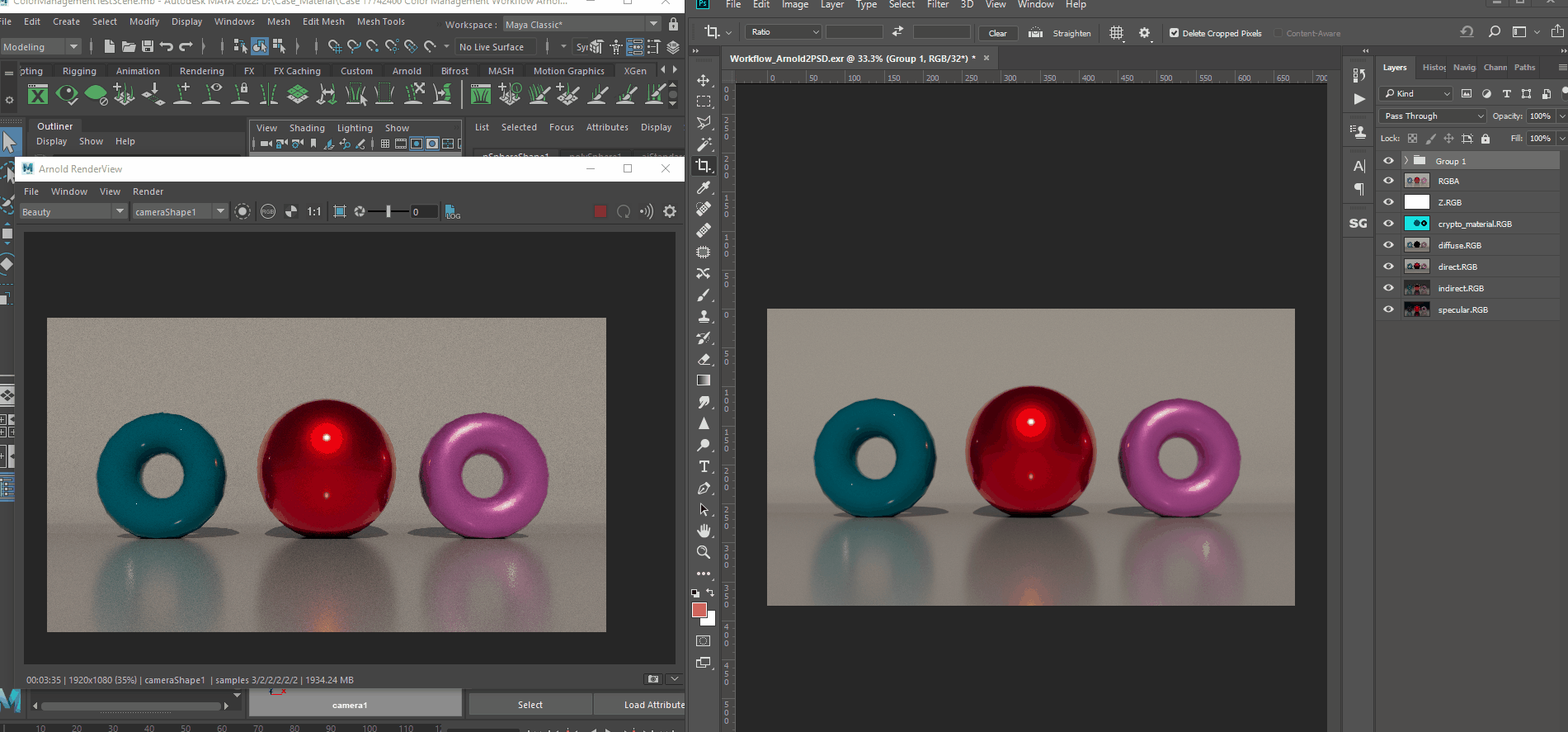 Colors from Maya 2022 Arnold render view do not match with EXR rendering result in Photoshop