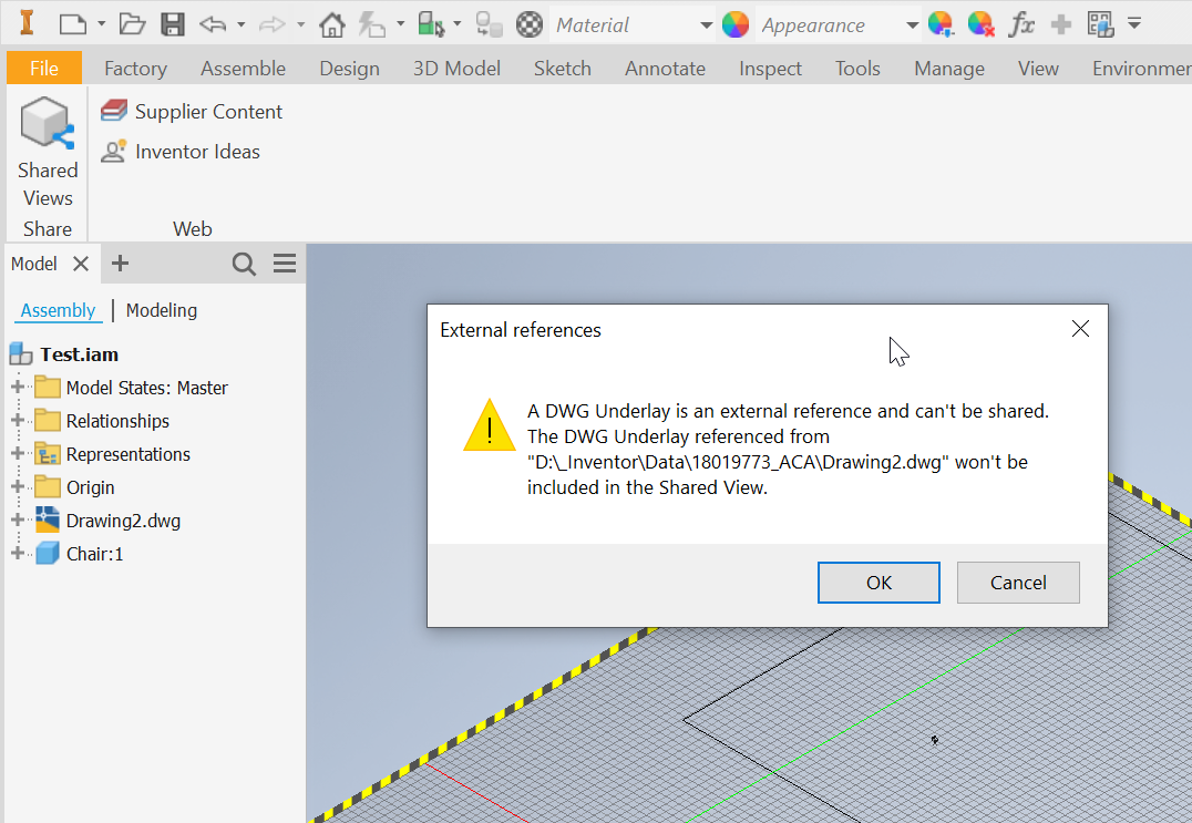 "Un calco subyacente DWG es una referencia externa y no se puede ...