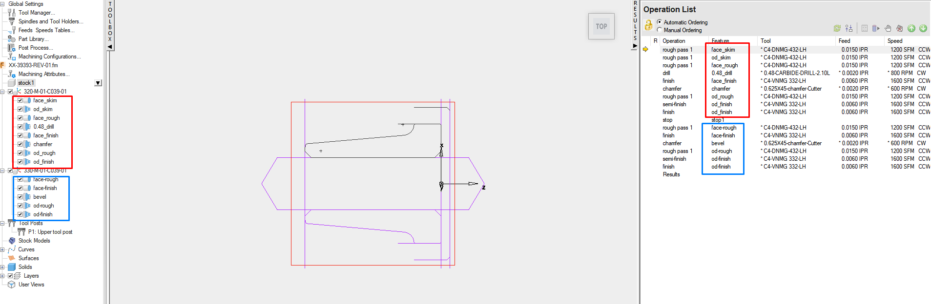 Both setups are not showing in the operations list in FeatureCAM