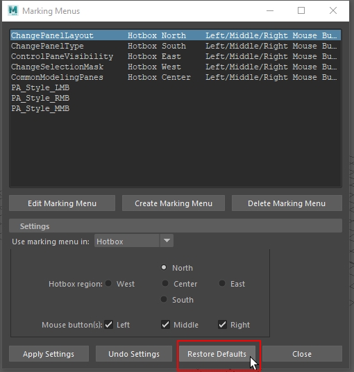 Hotbox Menu not working properly in Maya
