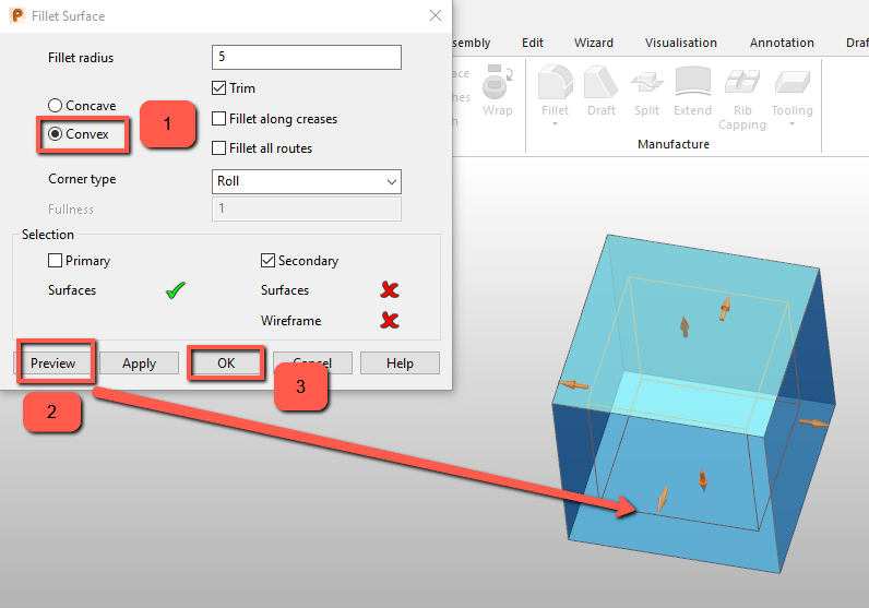 "No fillet routes found - Try a different radius or reverse the normals ...